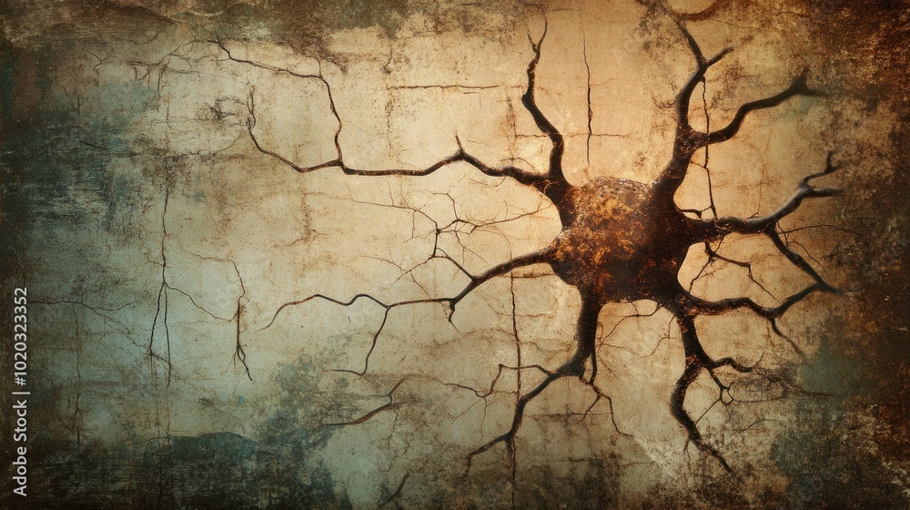Creepy neural connection art of some cracked and torn brain cells on ...