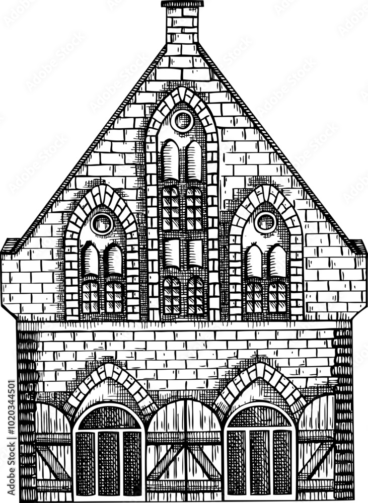 European city architecture sketch. Hand-drawn vector illustration ...
