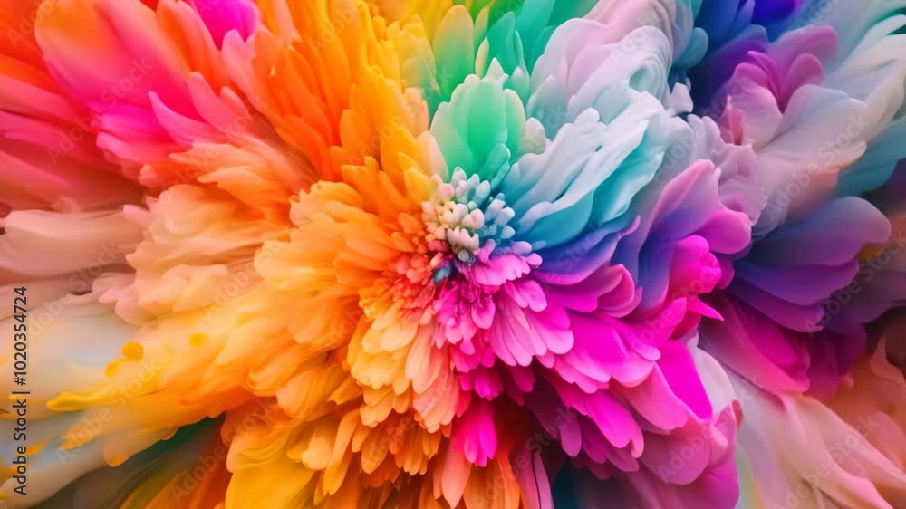 A digital artwork featuring vibrant, swirling colors that burst outward ...