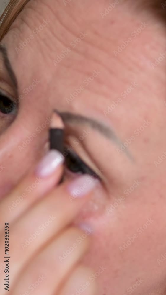 paint eyebrows with pencil Woman is applying paint on eyebrows between ...