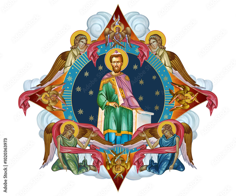 Moses prophet. Bright religious dome with apostles and angels in sky ...