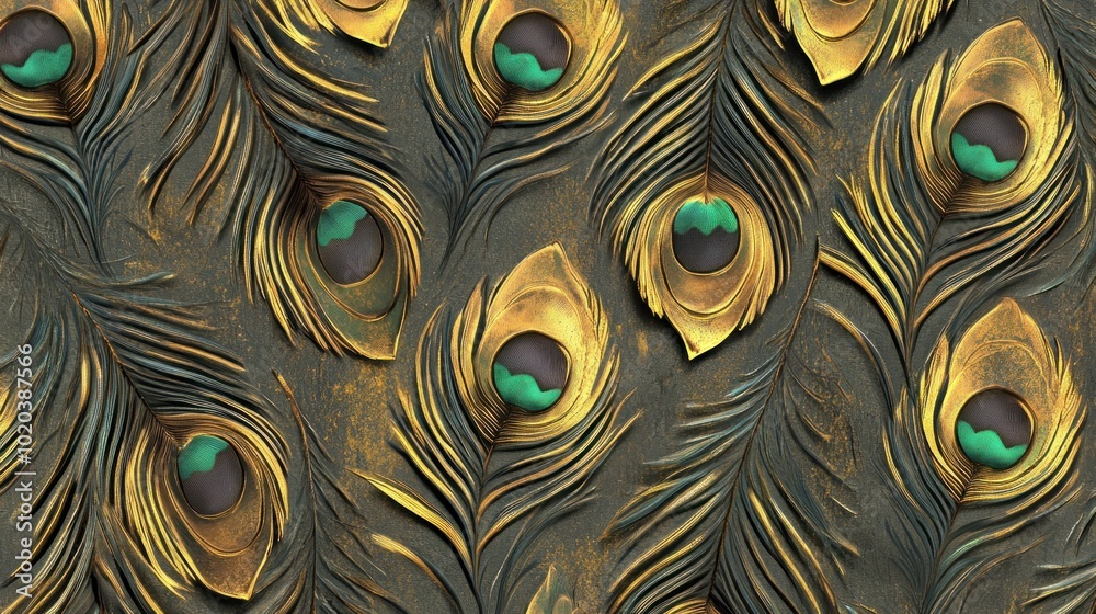 Peacock feather patterns, each with its own unique color and texture ...