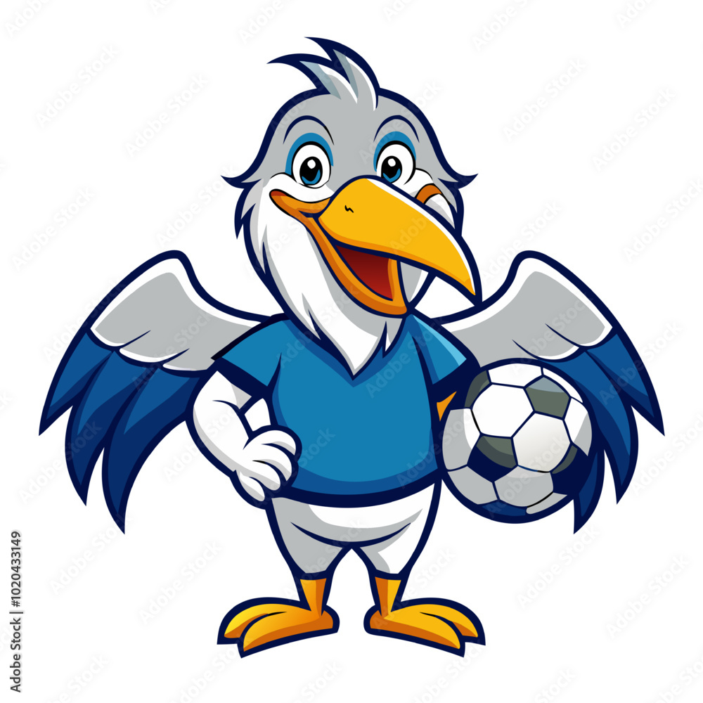 Soccer Seagull Mascot: A cheerful cartoon seagull mascot, sporting a ...
