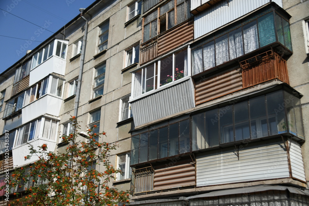 Cityscape of Russia. Panel house of the Soviet Union, old architecture ...