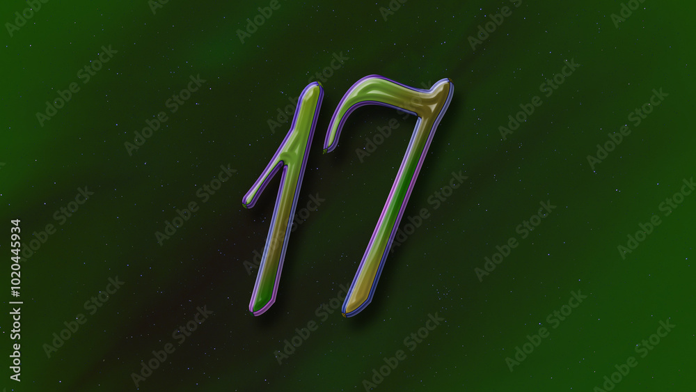 3D green with blue border design of number 17 on green background ...
