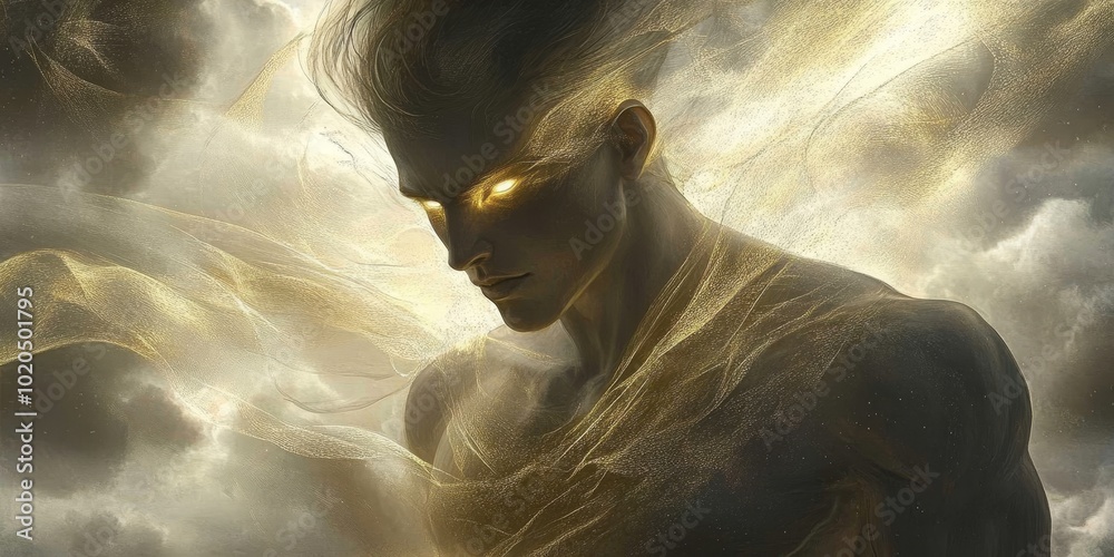 Ethereal Golden Spirit Emerging from the Void - A luminous golden ...
