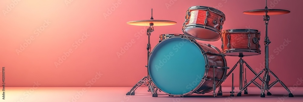 Drum Set, Musical Instruments, Percussion, Red Background Stock Photo ...