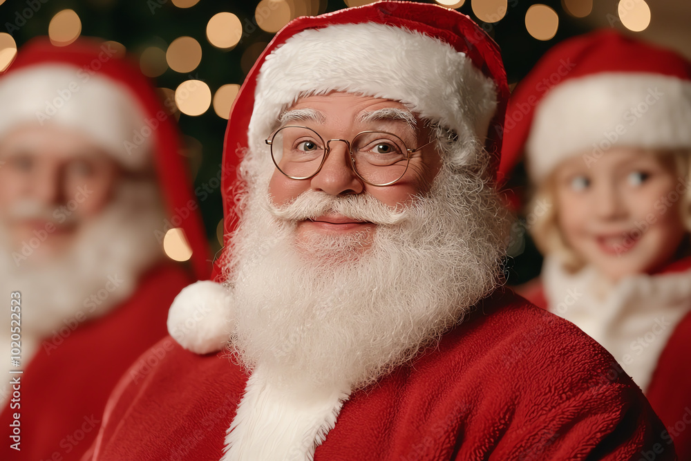 Legendary Santa meeting children in a magical Christmas village ...