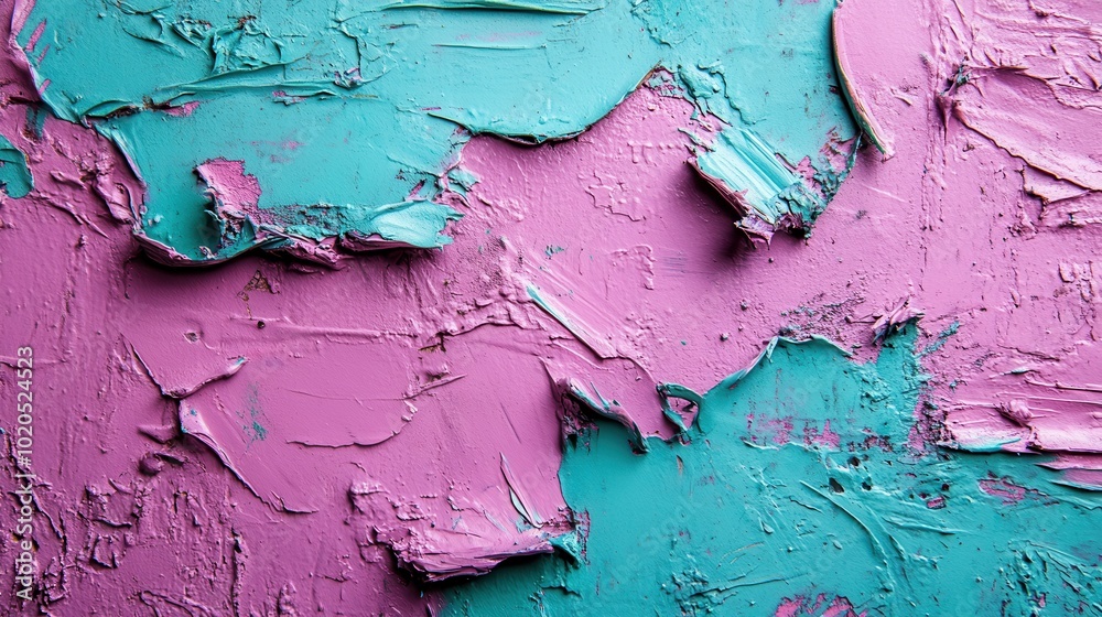 An expressive abstract art piece with contrasting purple and green ...