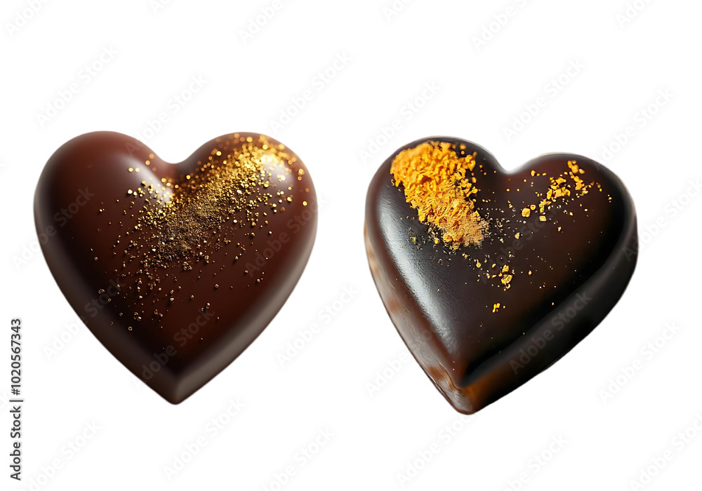 Elegant Heart-Shaped Chocolates with Golden Dust Topping isolated white ...