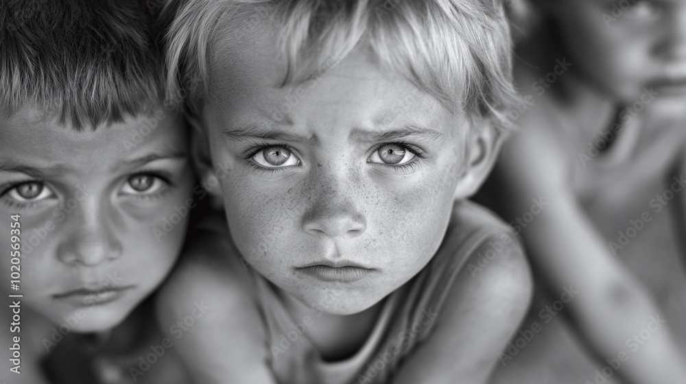 sad and hungry children in need of care and nourishment looking at the ...