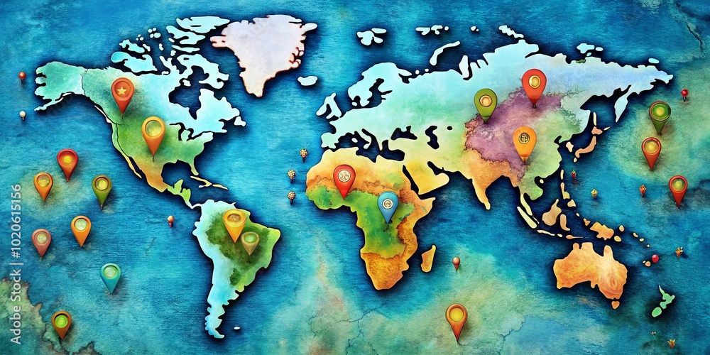 Interactive world map offering a top-view layout with clickable ...