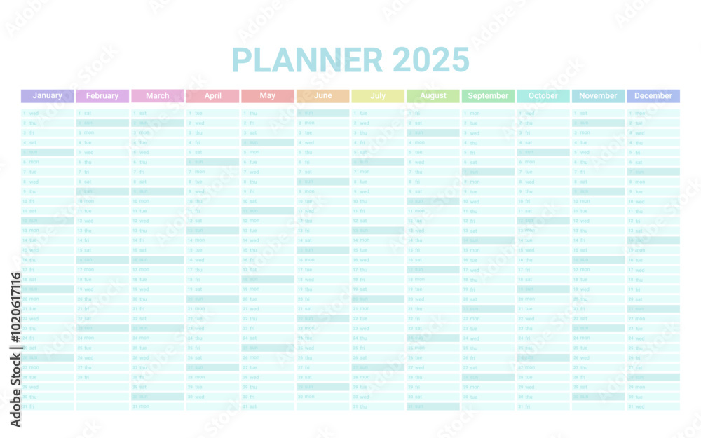 Vetor de Planner English calendar of 2025 ear, template schedule ...