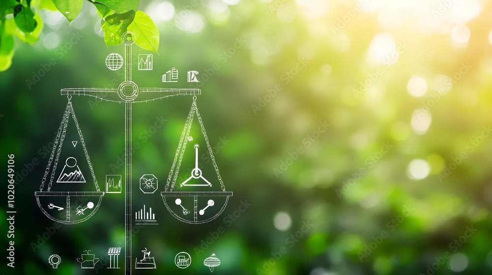 A conceptual image of a balanced scale with carbon footprints on one ...