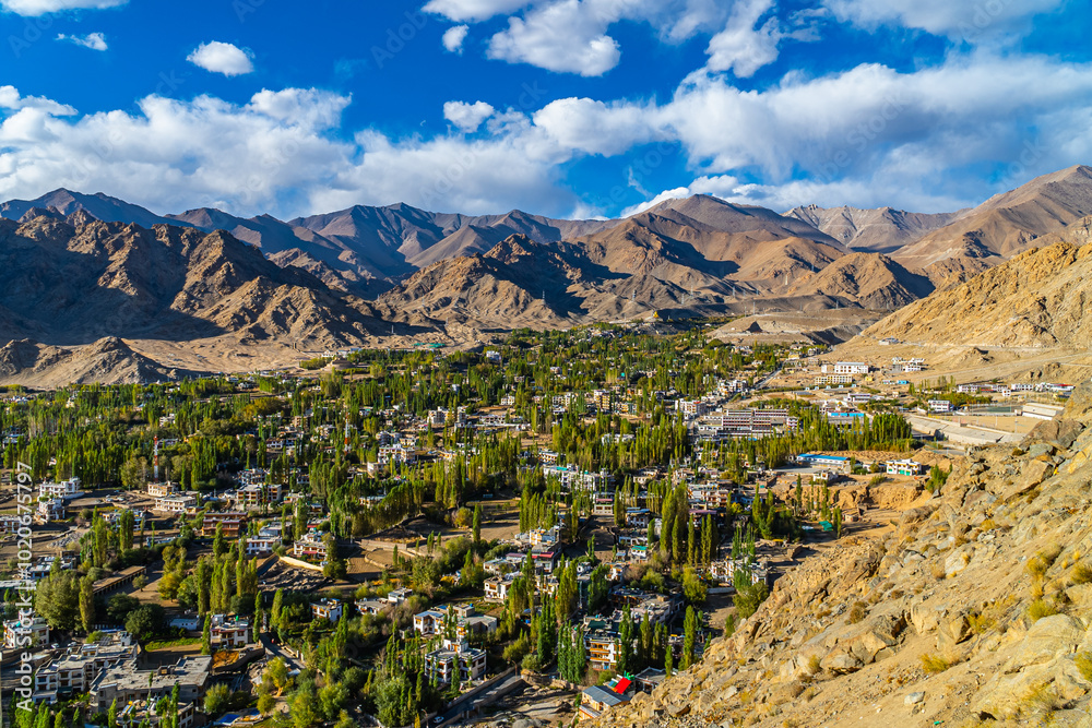 The city of Leh Ladakh, Leh city is located in the Indian Himalayas at ...