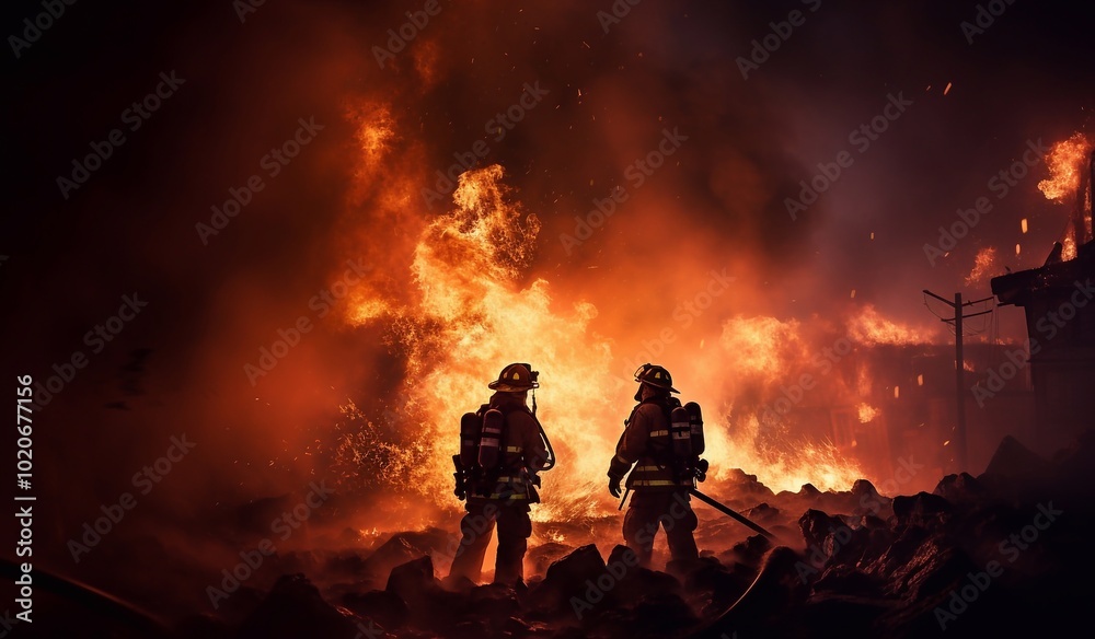 Portrait of Two Professional Firefighters Standing Next to an All ...