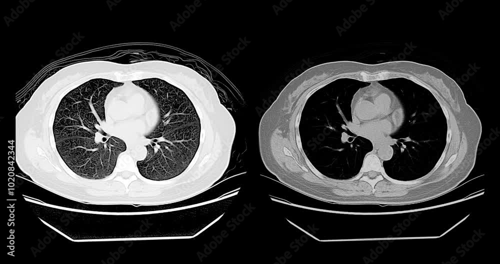 The CT scan footage shows clear and well-defined lung tissues ...