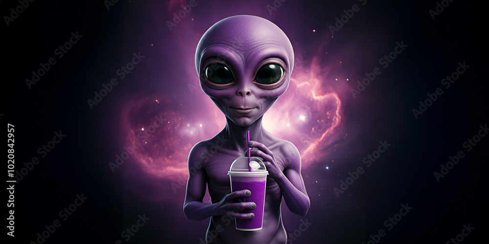 Purple Skin Alien Martian Drink a Healthy Smoothie, Outer Space ...