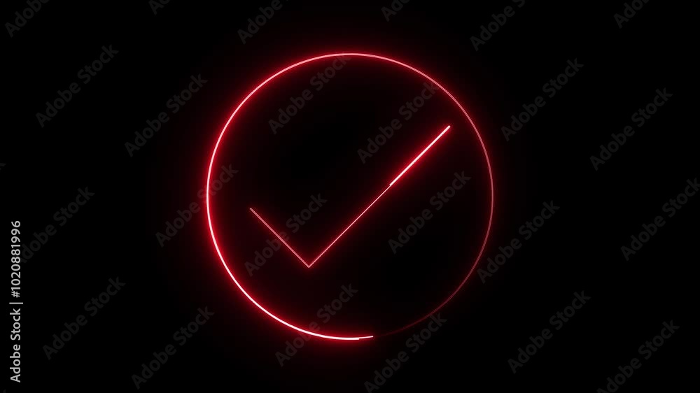 glowing neon red color check mark animation icon select correct confirm ...