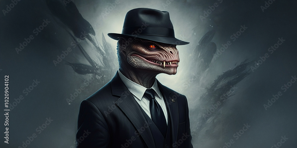 Cool Lizard Alien Martion in Black Suit, Fedora, Stylish ...
