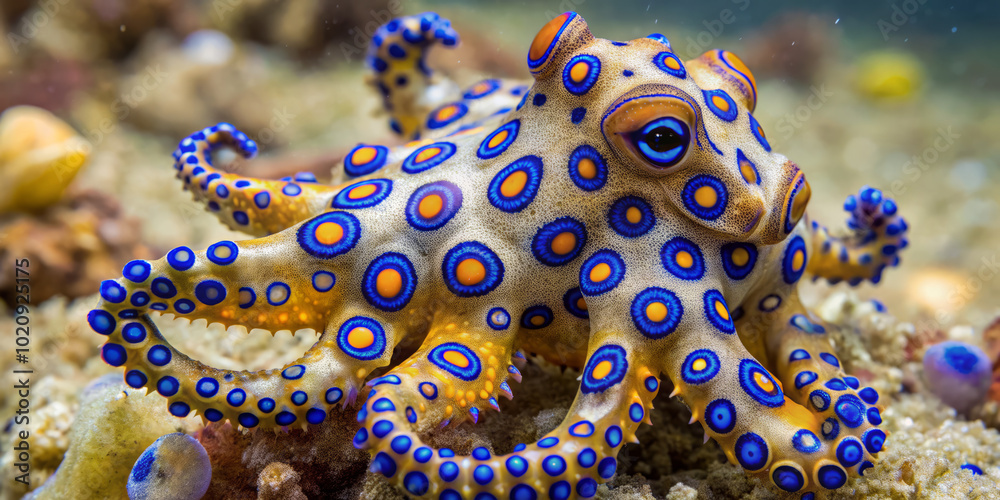 blue ringed octopus displays vibrant warning colors in its natural ...