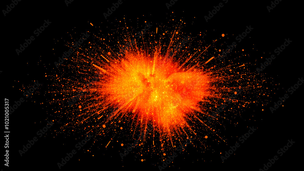 Bright orange fireball explosion with sparkling particles, isolated on ...