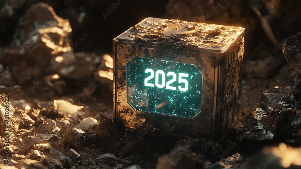 futuristic time capsule made of vibranium, projecting a holographic ...