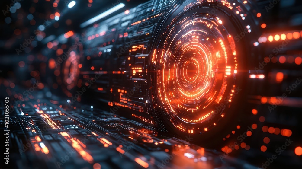 dynamic abstract technology hud interface featuring neon lights and ...
