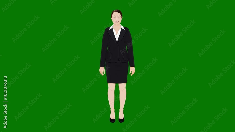 2D Illustrated Asian Woman Pointing at Something by Showing Hand ...