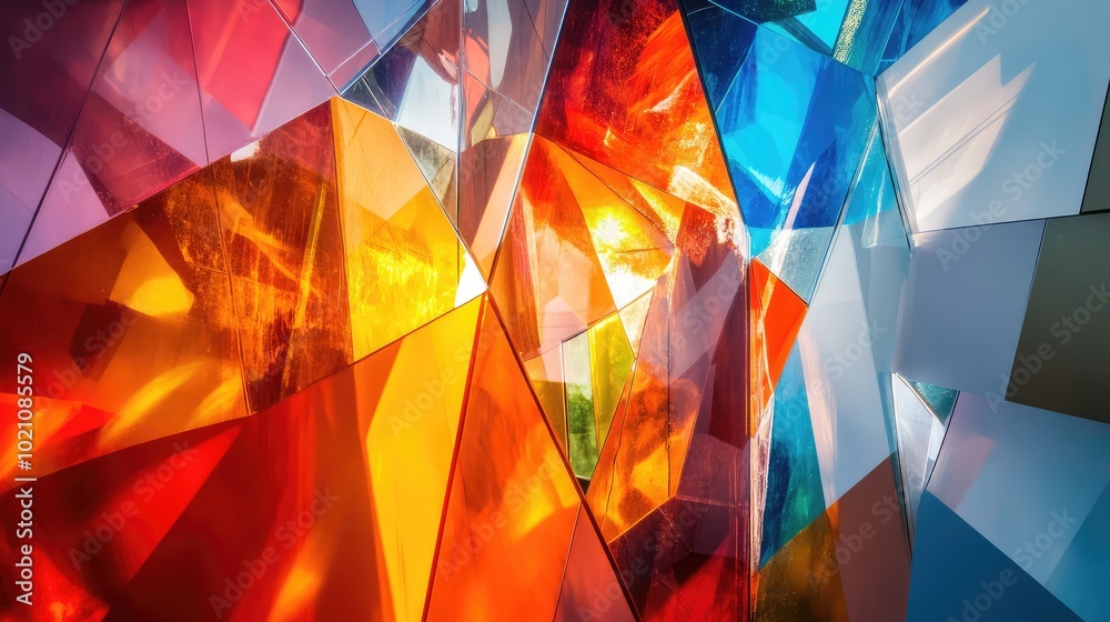 An abstract shot of light being refracted through a complex glass ...