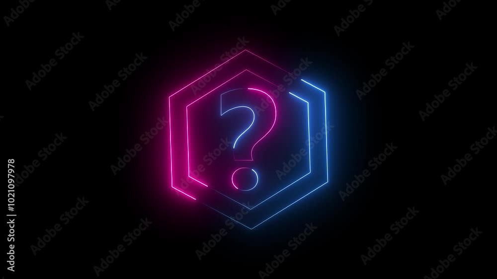 Outline query silhouette. Neon question mark icon. Blue neon digital ...