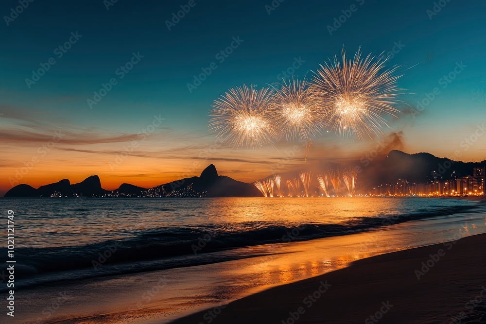 Iconic and breath-taking fireworks display on Copacabana Beach, Rio de ...