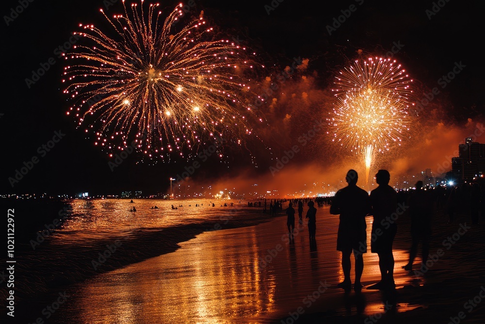 Iconic and breath-taking fireworks display on Copacabana Beach, Rio de ...