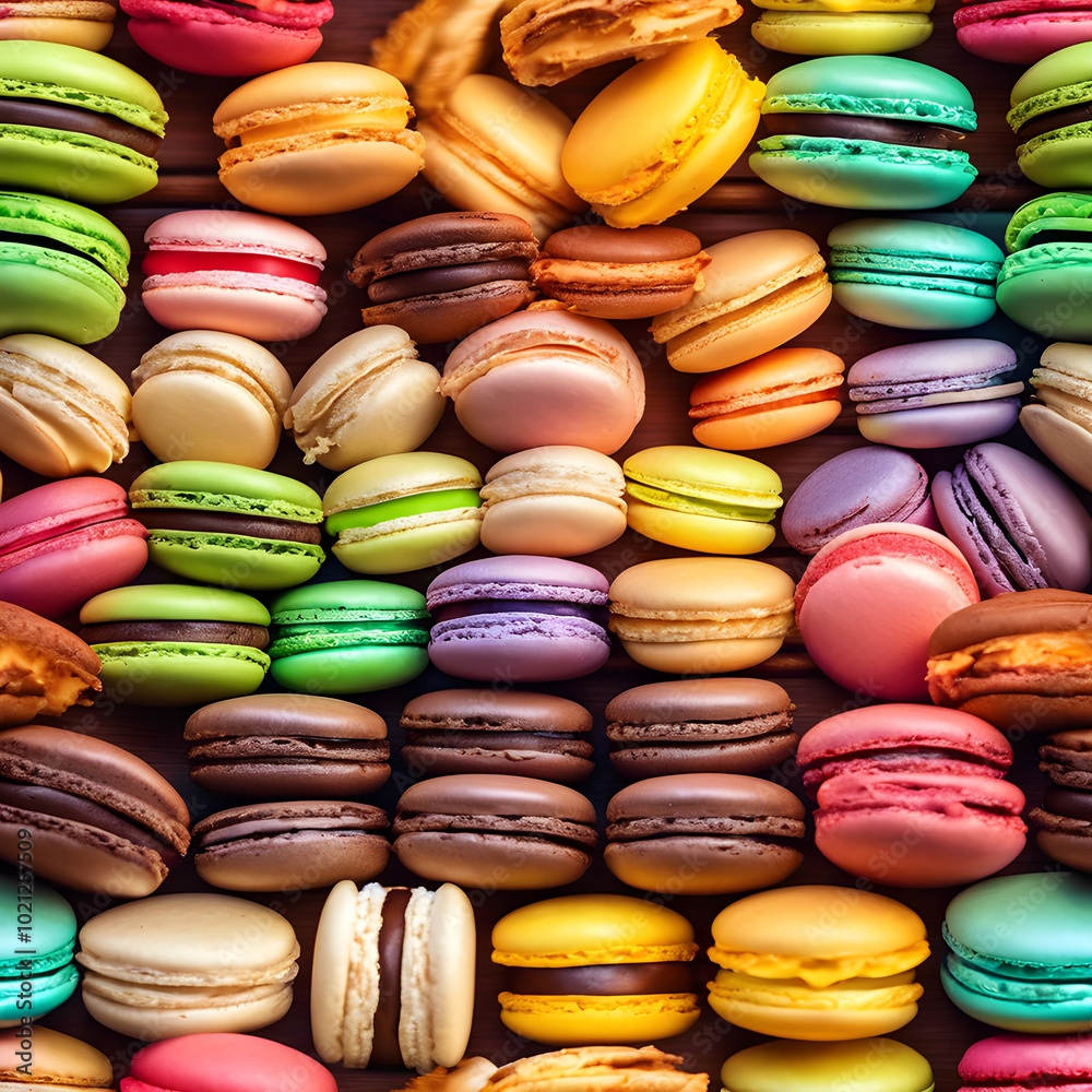 Multi-layered macarons, bright colors, delicate texture of the dessert ...