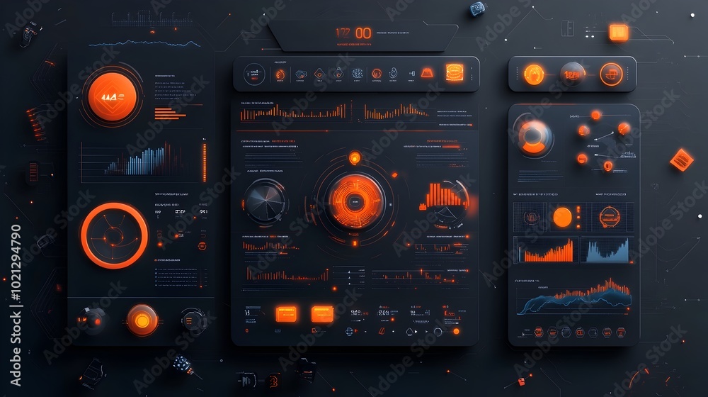 Stylized digital data display with modern minimalist geometric UI ...