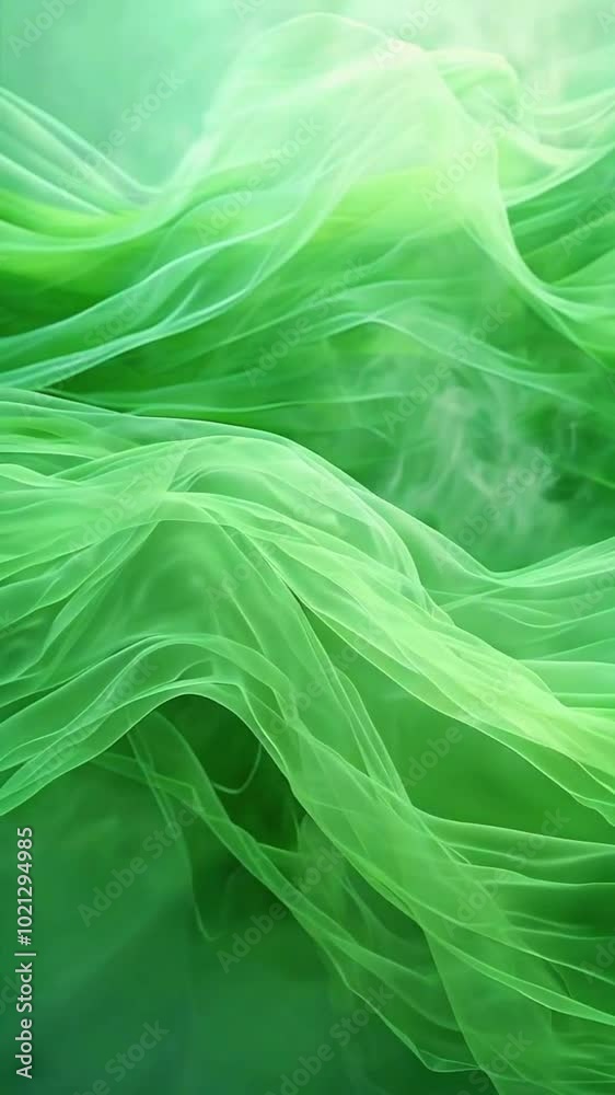 multiple strips of fabric weaving, twisting and turning air, hazy green ...