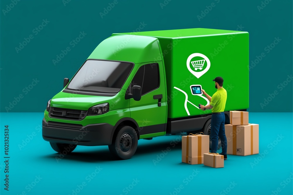 Realistic image of a shopper tracking their online order through a ...