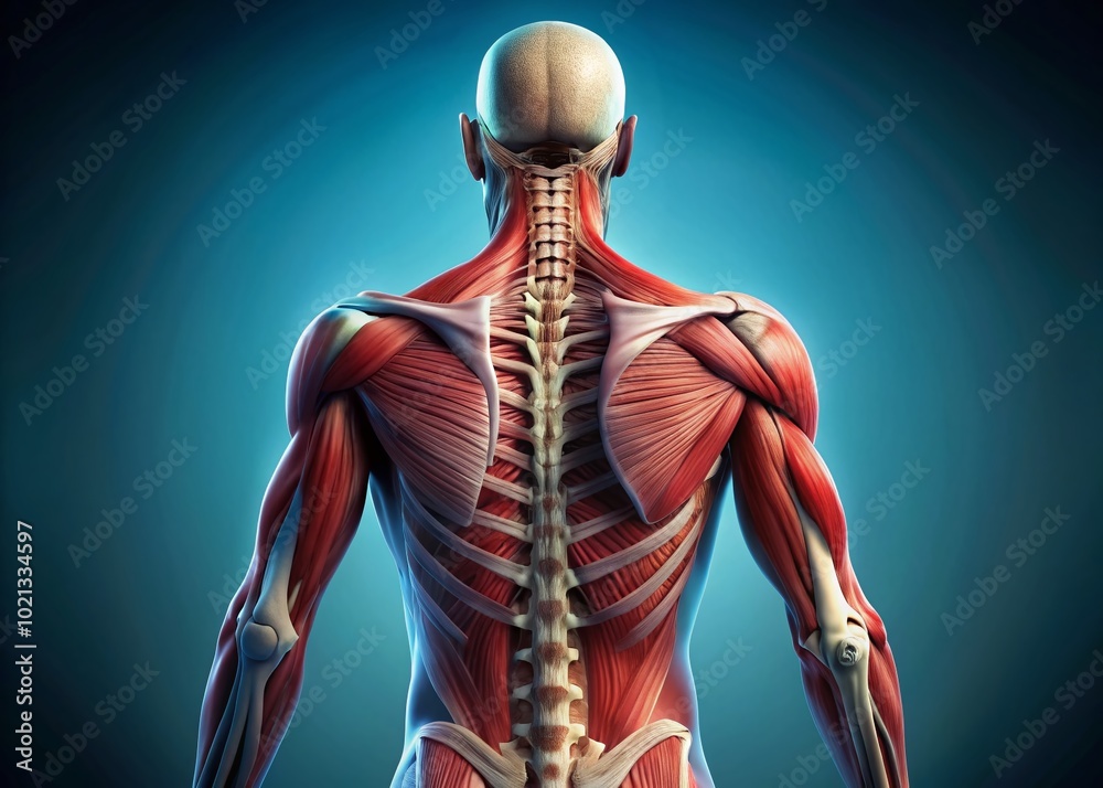 Detailed Illustration of Human Muscle Anatomy Focusing on the Back and ...