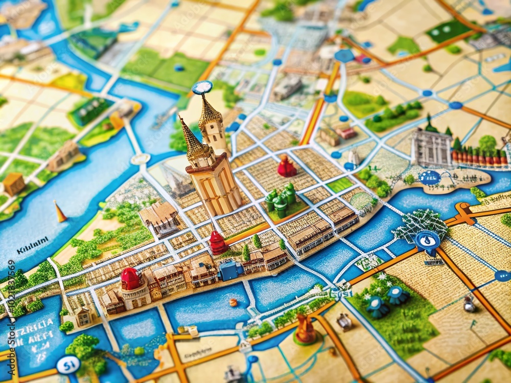 ภาพประกอบสต็อก Detailed Map of Helsinki City Highlighting Major ...