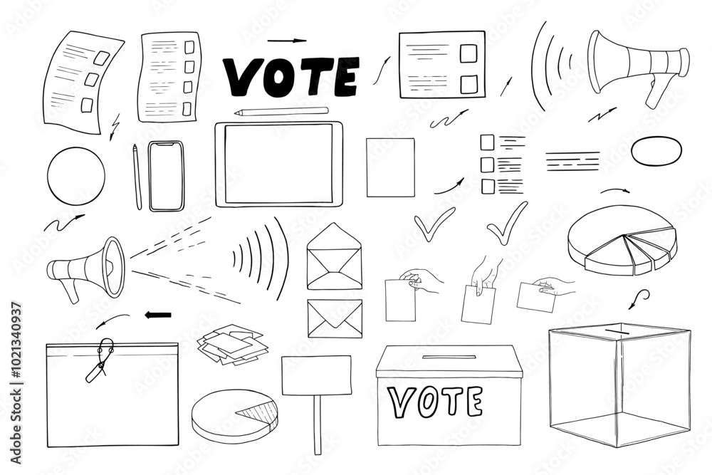Election line icons vector isolated illustration clip art painted by ...