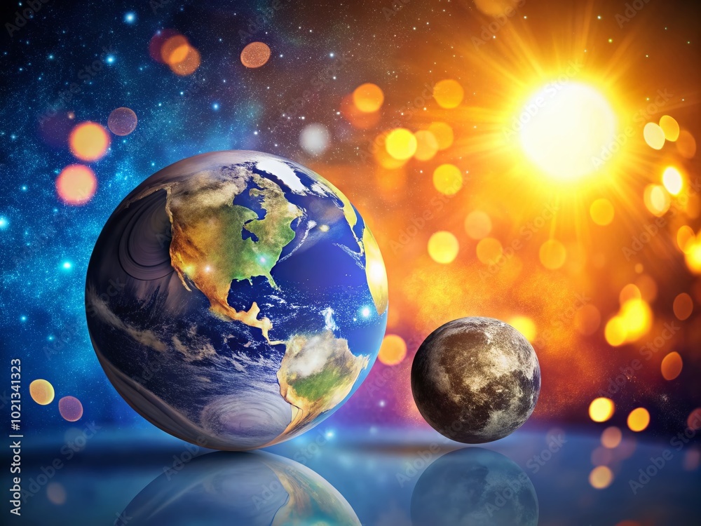 Detailed model of the Earth, Moon, and Sun showcasing their positions ...