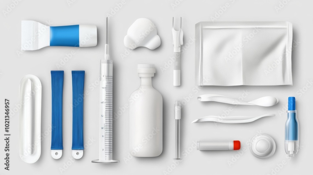 Medical tourniquet kit on a white background featuring various medical ...