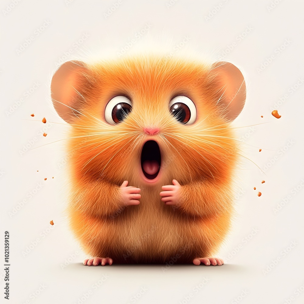Angry and surprised furry brown hamster or rodent with large expressive ...