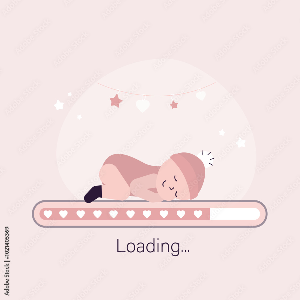 Newborn lying on loading bar and sleep. Expecting to get to a full-term ...