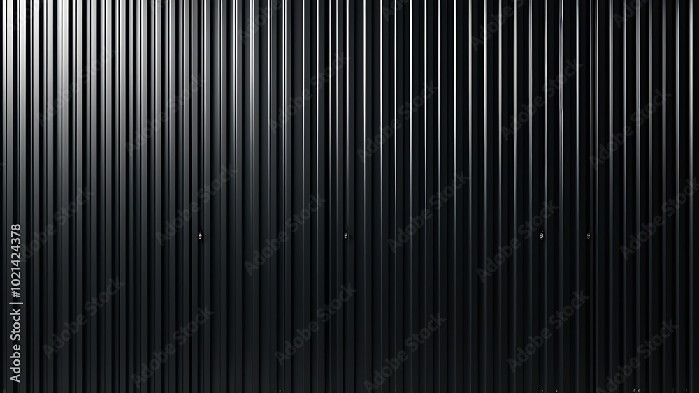 Black corrugated metal texture. Wall wooden vertical panels. Dark steel ...