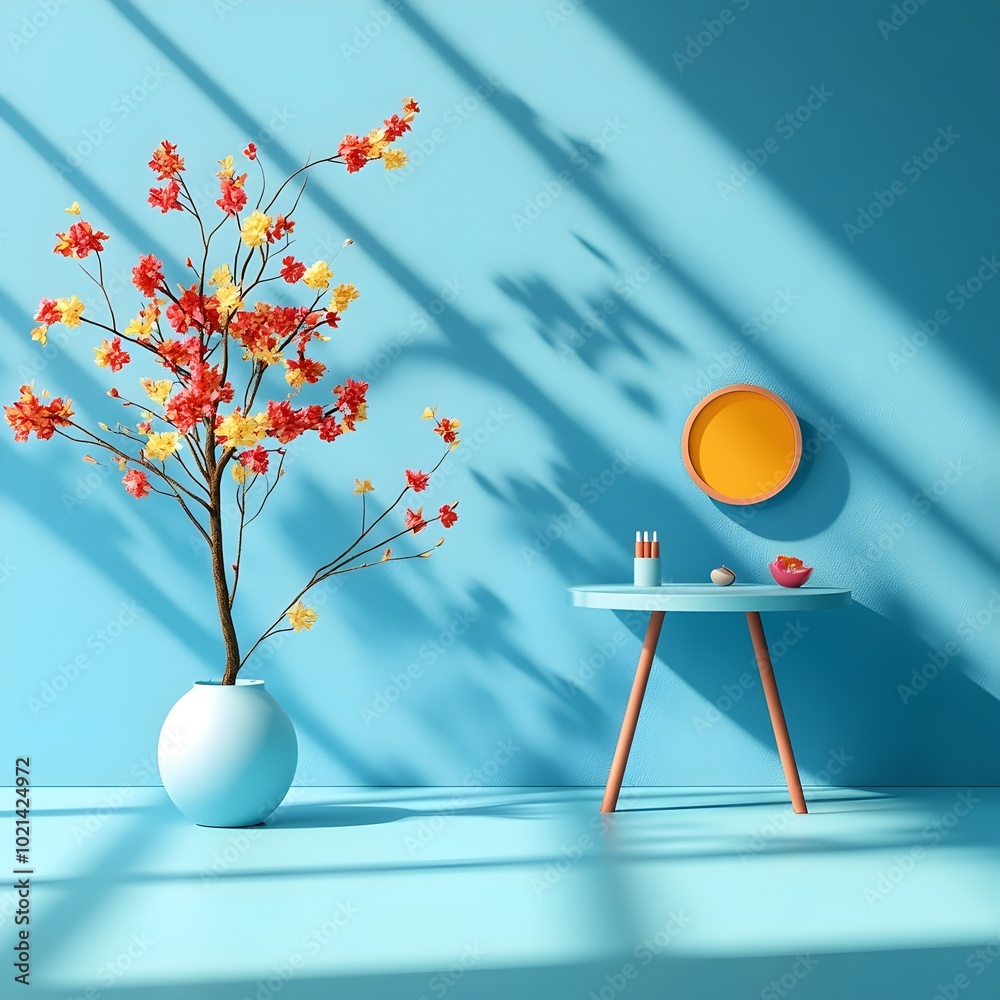 Periwinkle colored 3D studio environment with bare floor and walls ...