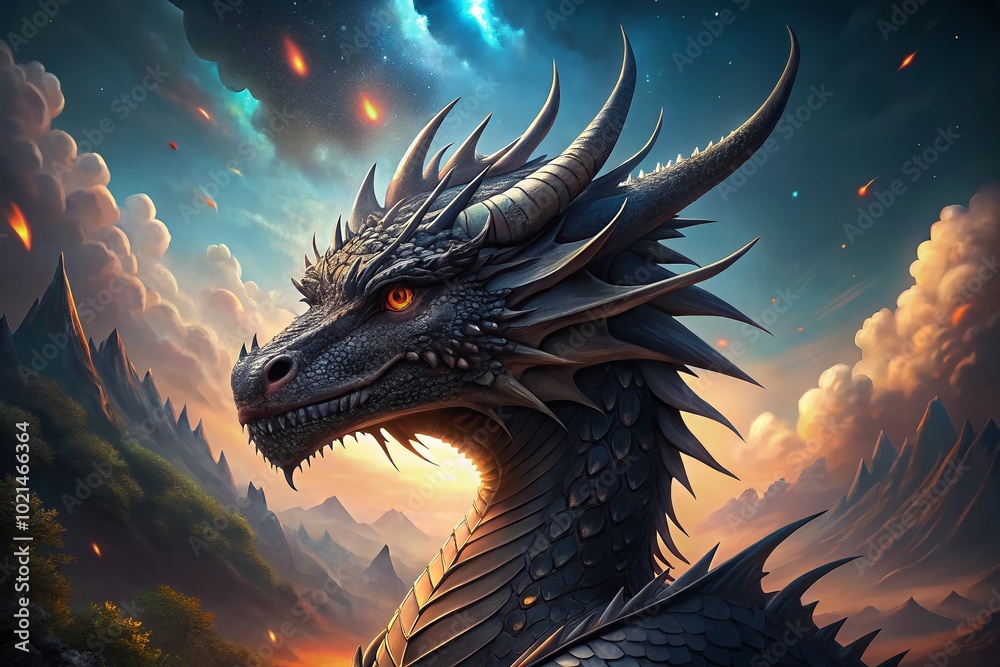 Majestic Black Dragon Painting with Intricate Details and Mystical ...