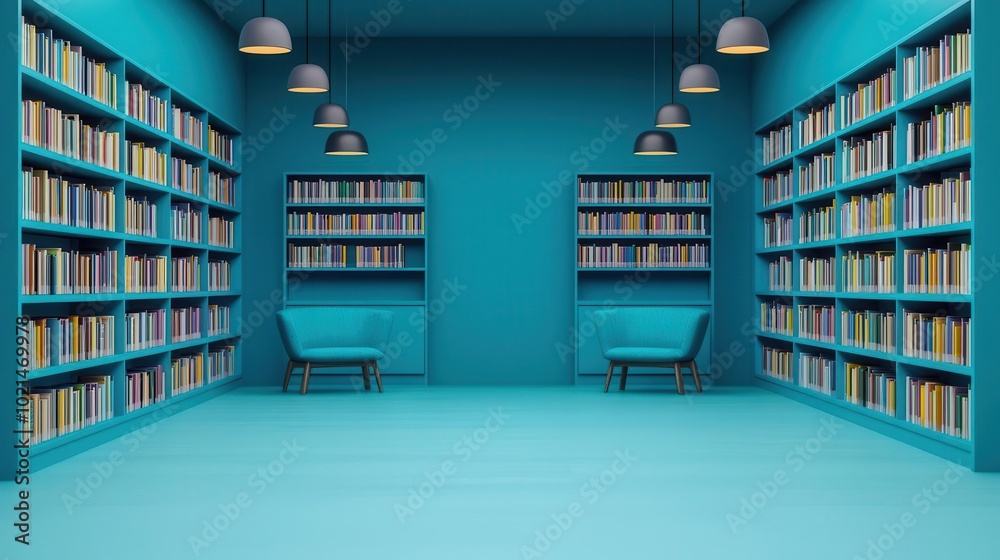 Blueprint of a modern library with integrated lighting in bookshelves ...