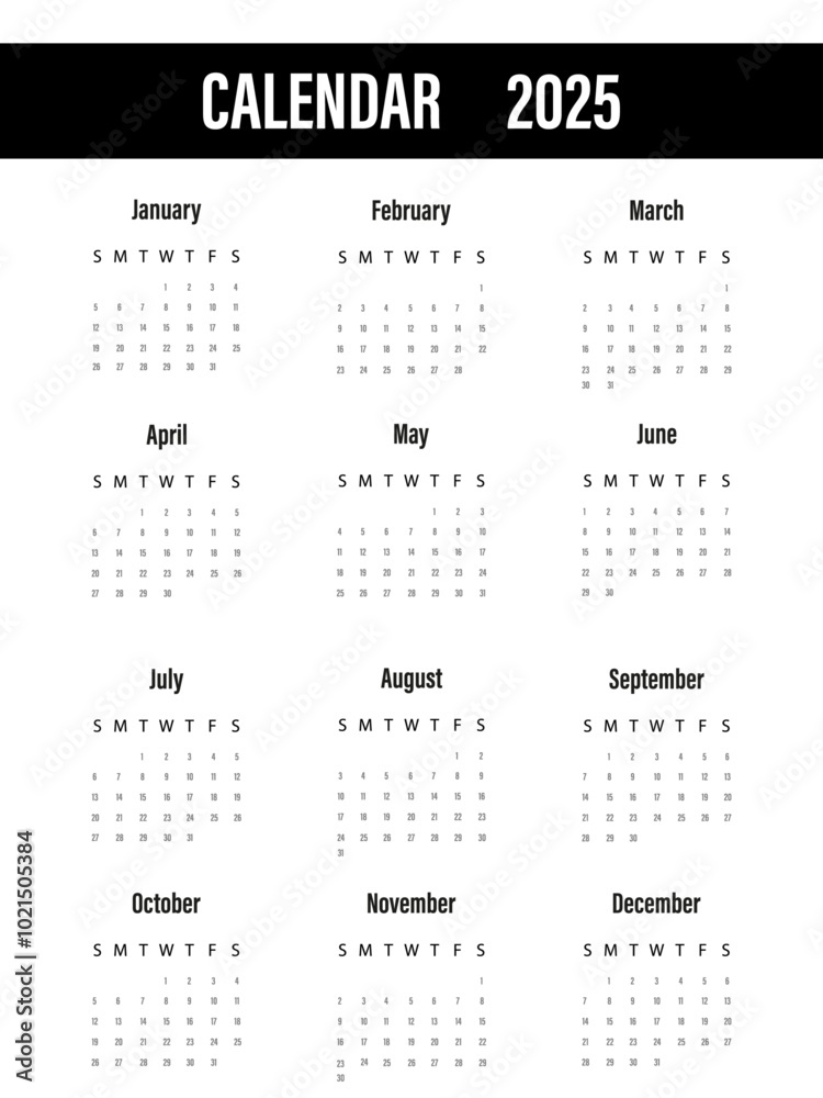 Vector calendar. Poster format. 2025 year. In a minimalist style ...