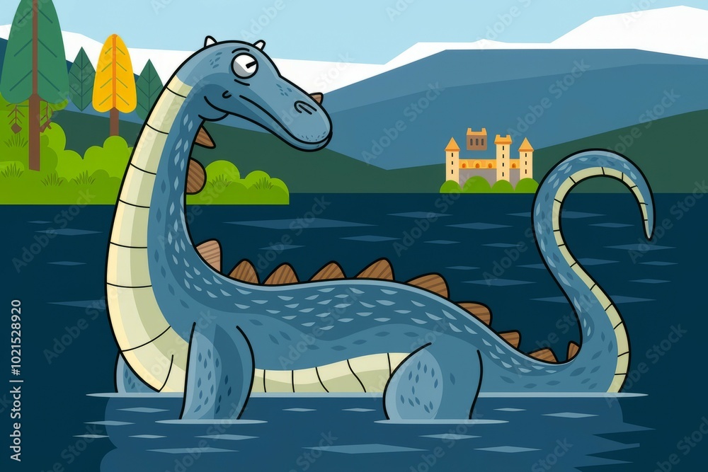 Loch ness monster cartoon. Cartoon illustration of the mythical creature Loch Ness Monster with ...
